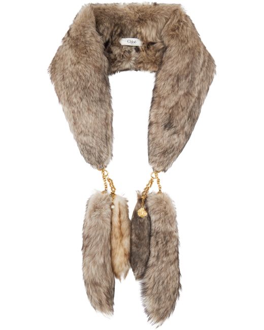 Chloé Taupe 'The Treasure Tails' Scarf in Natural | Lyst UK