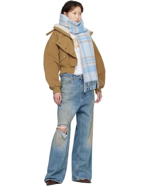 Acne Studios Logo Fringe Scarf in Blue | Lyst UK