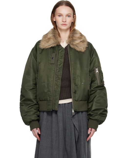 ANDERSSON BELL Faux-fur Collar Ma-1 Bomber Jacket in Green | Lyst