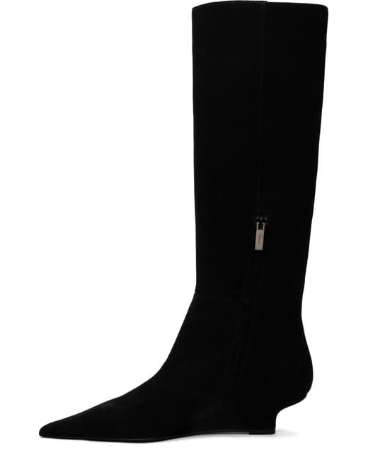 TOTEME Sharp Suede Knee-High Boots in Black | Lyst