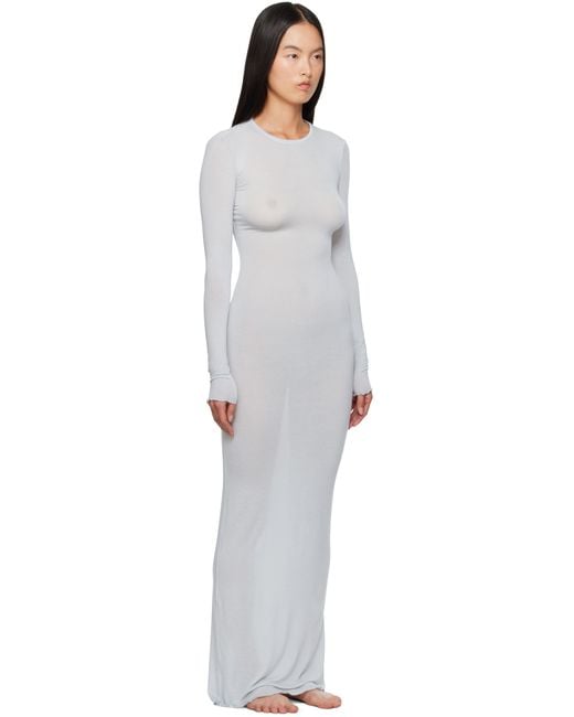 Skims Ssense Exclusive Sheer Modal Long Sleeve Maxi Dress in Black | Lyst