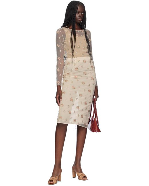 Blumarine Sheer Midi Skirt in Natural | Lyst