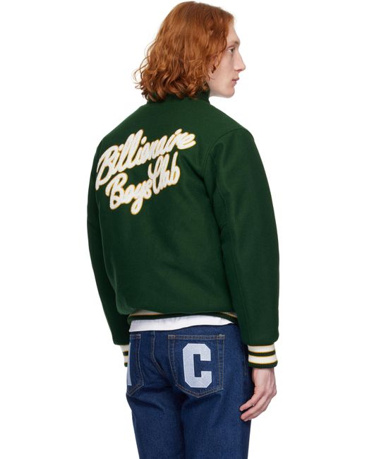 BBCICECREAM Script Logo Varsity Bomber Jacket in Green for Men | Lyst