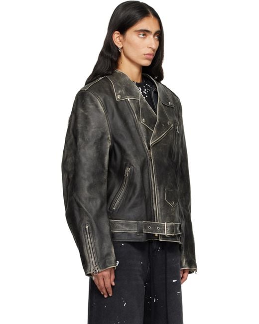 MM6 by Maison Margiela Faded Leather Jacket in Black | Lyst UK