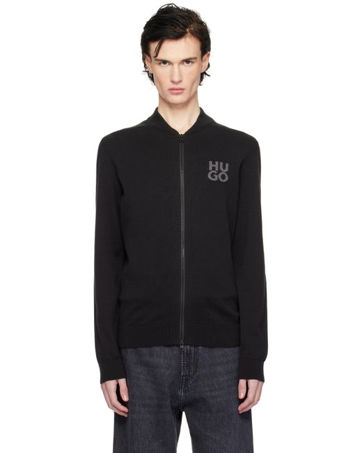HUGO Knit Logo Bomber Jacket in Black for Men | Lyst