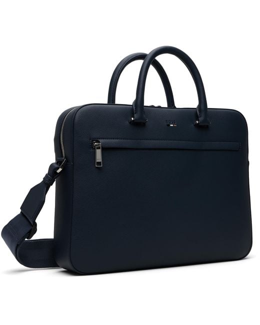 BOSS Logo-Emed Faux-Leather Briefcase in Blue for Men | Lyst UK