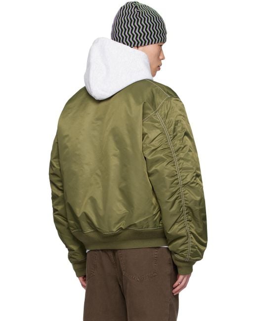 Stussy Khaki Built Reversible Bomber Jacket in Green for Men | Lyst UK