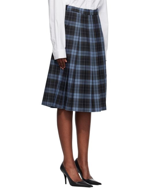 Pushbutton Plaid Midi Skirt in Black | Lyst UK