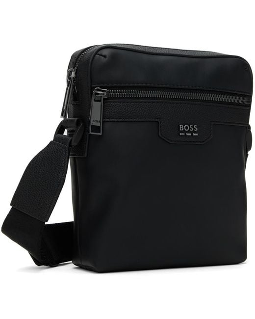 BOSS Buffed Faux-Leather Messenger Bag in Black for Men | Lyst