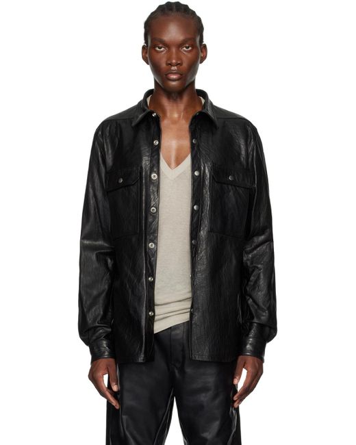 Rick Owens Porterville Outershirt Leather Jacket in Black Rick Owens Porterville Outershirt Leather Jacket in Black