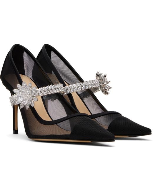 Mach & Mach Lotus Flower Mesh Heels in Black | Lyst UK