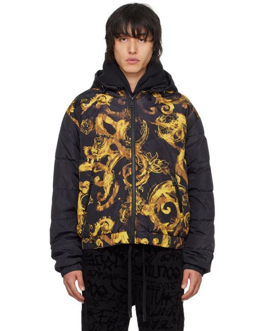 Versace Jeans Couture Black Watercolor Couture Down Jacket for Men | Lyst