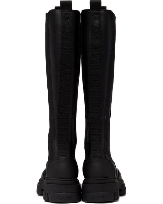 Ganni Stitch Cleated High Chelsea Boots in Black | Lyst