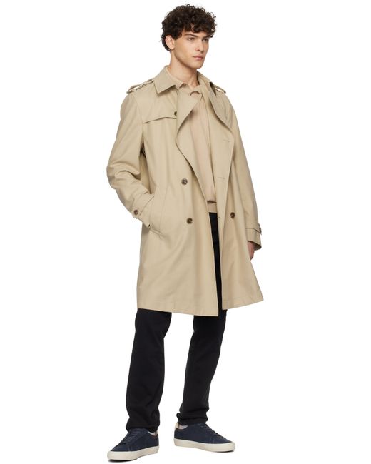 BOSS Double-Breasted Trench Coat in Black for Men | Lyst