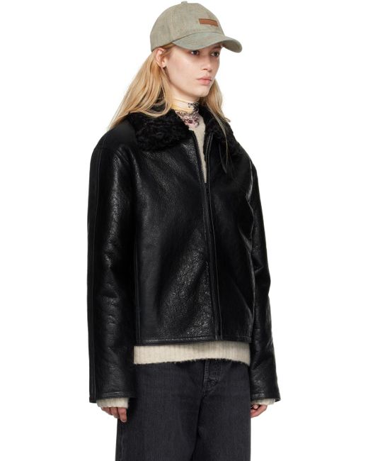 Acne Studios Crackled Shearling Leather Jacket in Black | Lyst