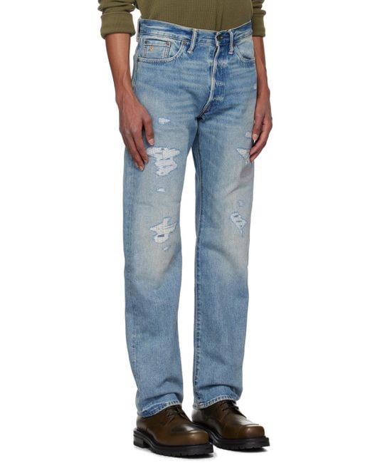 RRL Straight Fit Repaired Jeans in Blue for Men | Lyst