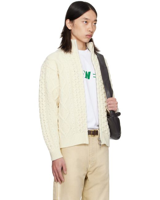 vowels Off- Cable Knit Zip Up Sweater in Natural for Men | Lyst UK