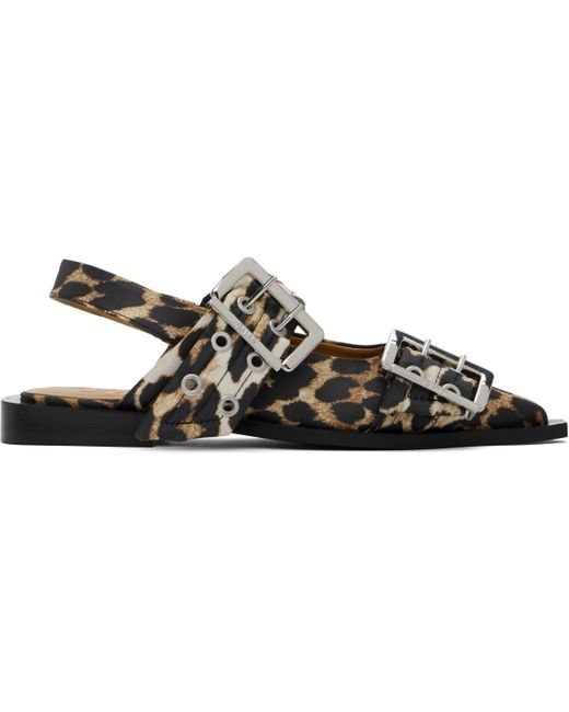 Ganni Satin Feminine Buckle Flats in Black | Lyst