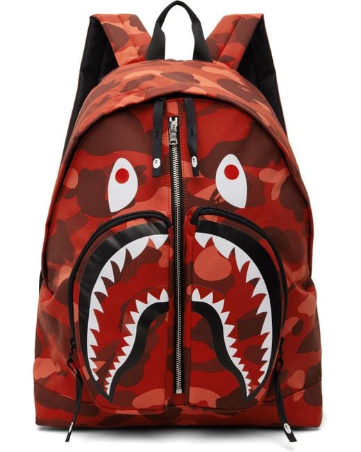 A Bathing Ape Color Camo Shark Daypack Backpack in Red for Men | Lyst UK