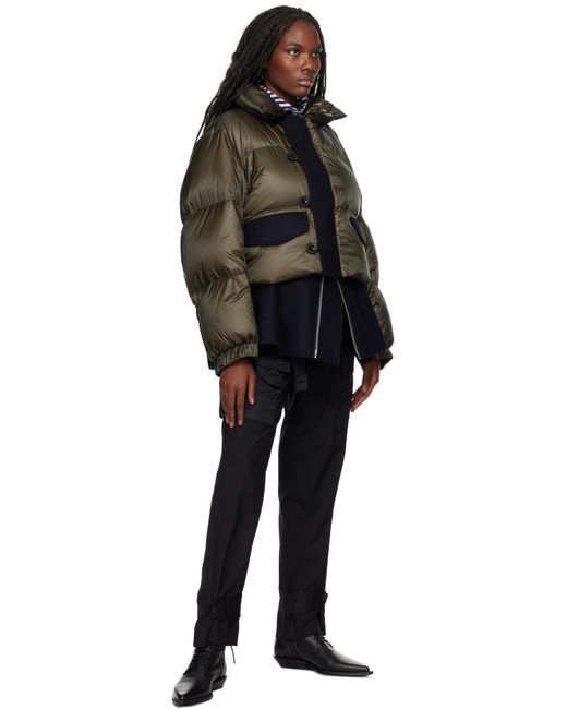Sacai Khaki Puffer Down Jacket in Black | Lyst