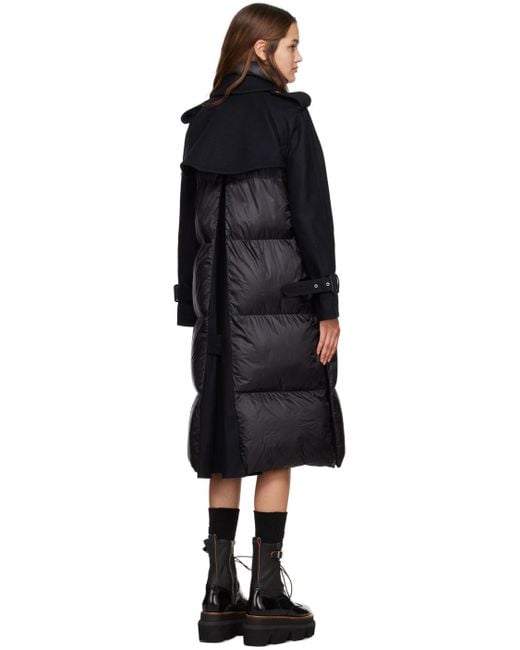Sacai Black Layered Puffer Coat | Lyst