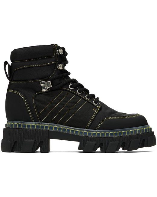 Ganni Black Cleated Hiking Boots | Lyst