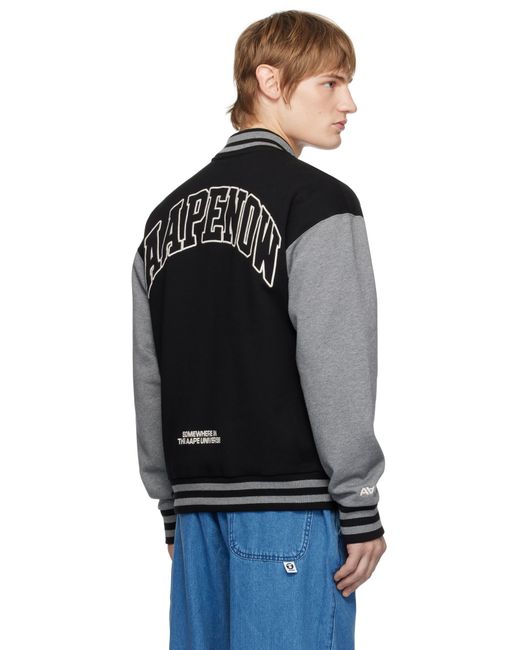 Aape By A Bathing Ape 'Aape Now' Moonface Logo Baseball Jacket in Black ...