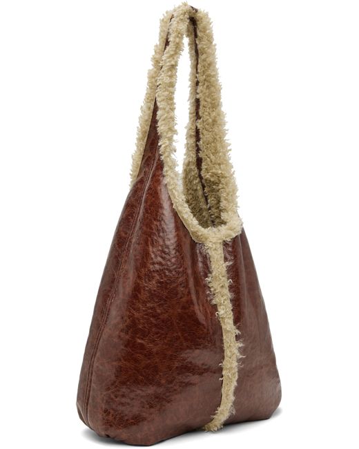 Anna Sui Ssense Exclusive Burgundy Faux Leather Curly Lamb Trim Tote in ...