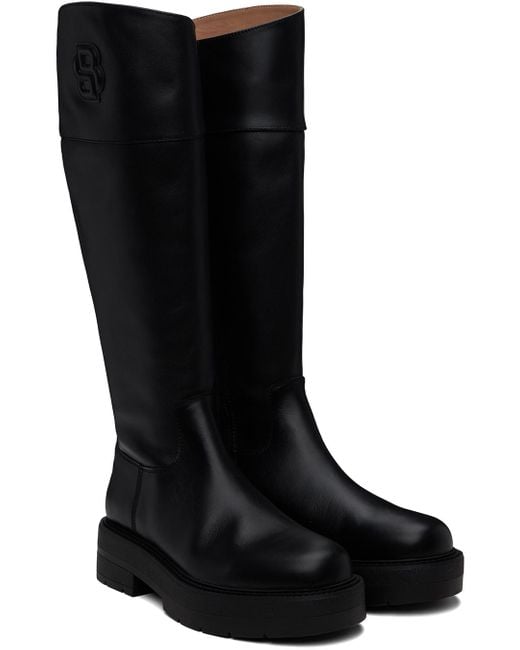 BOSS Leather Padded Double Monogram Tall Boots in Black | Lyst