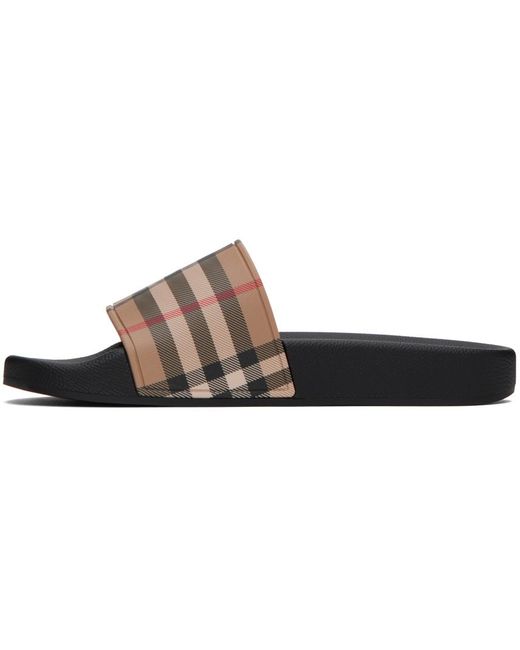 Burberry Brown & Beige Check Sandals in Black | Lyst