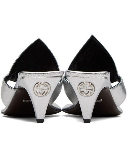 Gucci Silver Horsebit Heeled Sandals in Black | Lyst