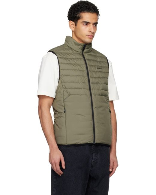 BOSS Khaki Water-Repellent Reflective Accent Vest in Green for Men ...