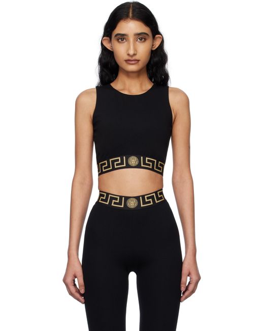 Versace Greca Border Gym Sport Bra in Black | Lyst