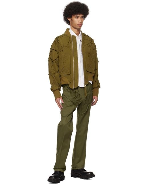 JUNTAE KIM Khaki Laser-Slashed Flower Bomber Jacket in Green for Men | Lyst