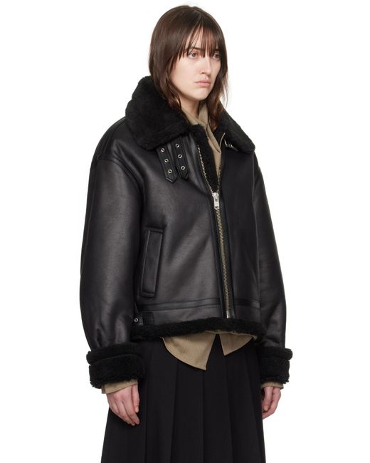 DUNST Loose Fit Line Faux-Shearling Jacket in Black | Lyst