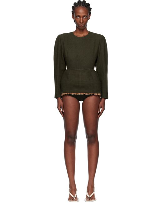 Pushbutton Khaki Frilled Hem Micro Minidress in Black | Lyst UK