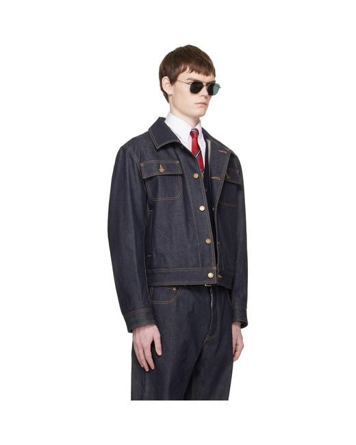 Thom Browne Selvedge Denim Backstrap Utility Jacket in Blue for Men | Lyst