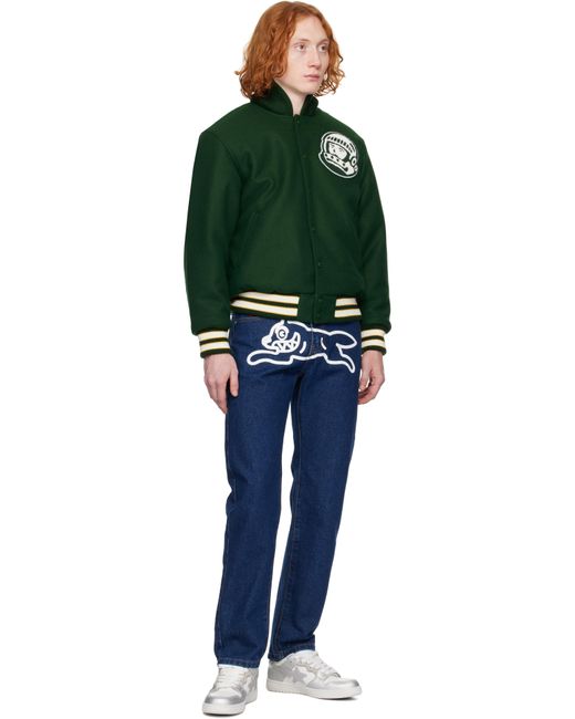 BBCICECREAM Script Logo Varsity Bomber Jacket in Green for Men | Lyst