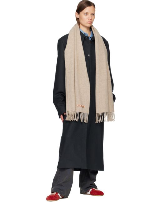 Acne Studios Narrow Fringe Wool Scarf in Natural | Lyst UK