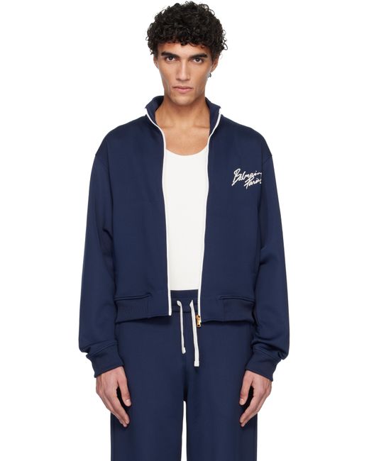 Balmain Printed Signature Track Jacket in Blue for Men | Lyst UK