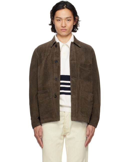 Drake's Heavyweight Five-Pocket Suede Chore Jacket in Black for Men | Lyst