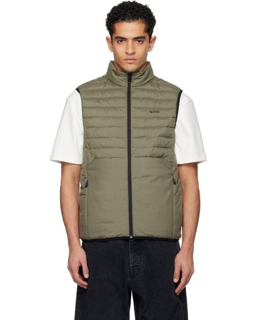 BOSS Khaki Water-Repellent Reflective Accent Vest in Green for Men ...