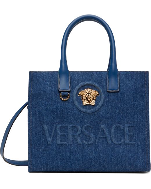 Versace 'La Medusa' Denim Small Tote in Blue | Lyst
