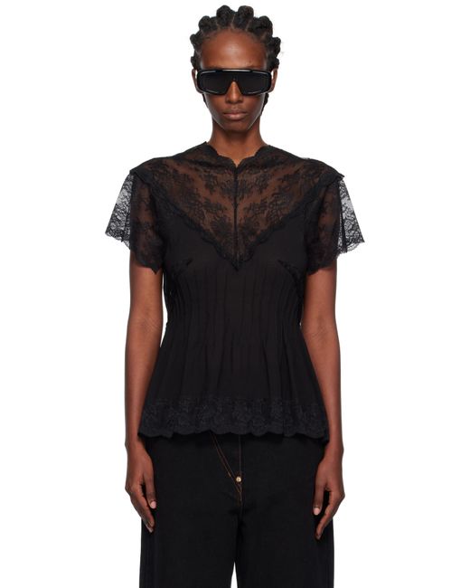 Pushbutton Lace Trim Darted Top in Black | Lyst UK