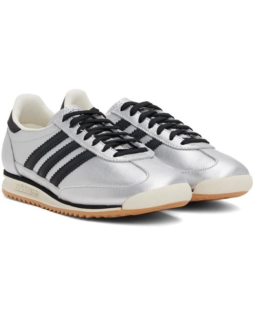 adidas Originals Metallic Silver Leather Low-Top Sneakers in Black | Lyst