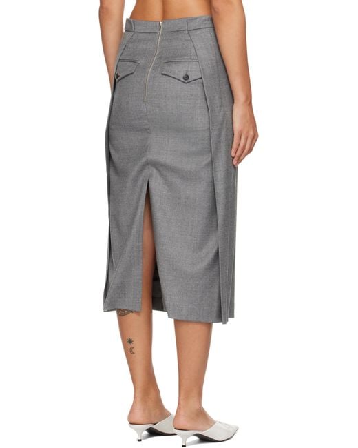 Pushbutton Side Folded Midi Skirt in Gray | Lyst