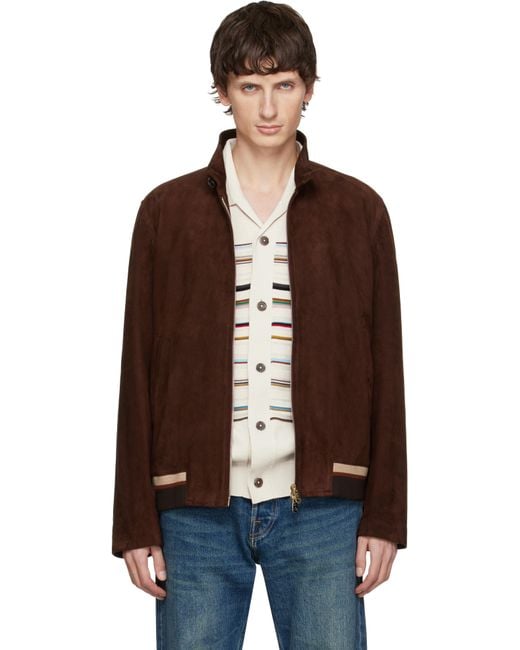 Paul Smith Funnel Neck Suede Jacket in Brown for Men | Lyst UK