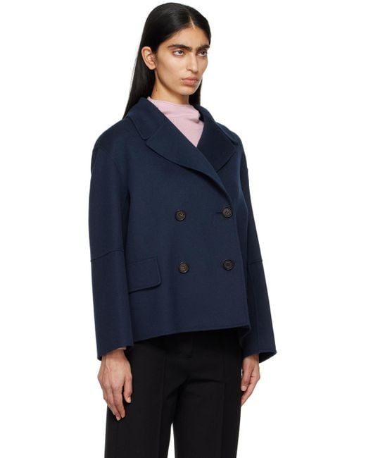 Max Mara Navy Double-breasted Jacket in Blue | Lyst
