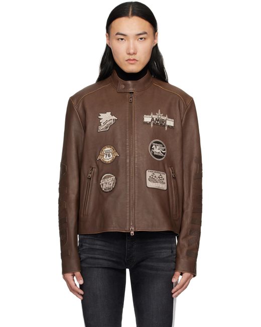 Amiri Patch Racer Leather Jacket in Black for Men | Lyst