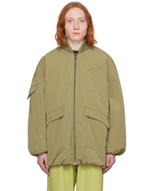 Ganni Khaki Oversized Bomber Jacket in Green for Men | Lyst